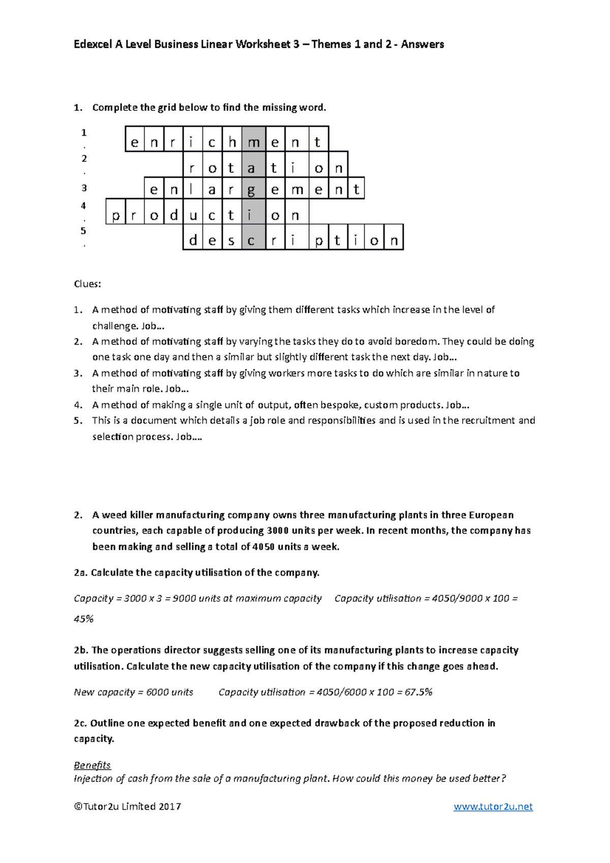 3 - LW - Answers copy - Lecture notes 1 - Edexcel A Level Business ...