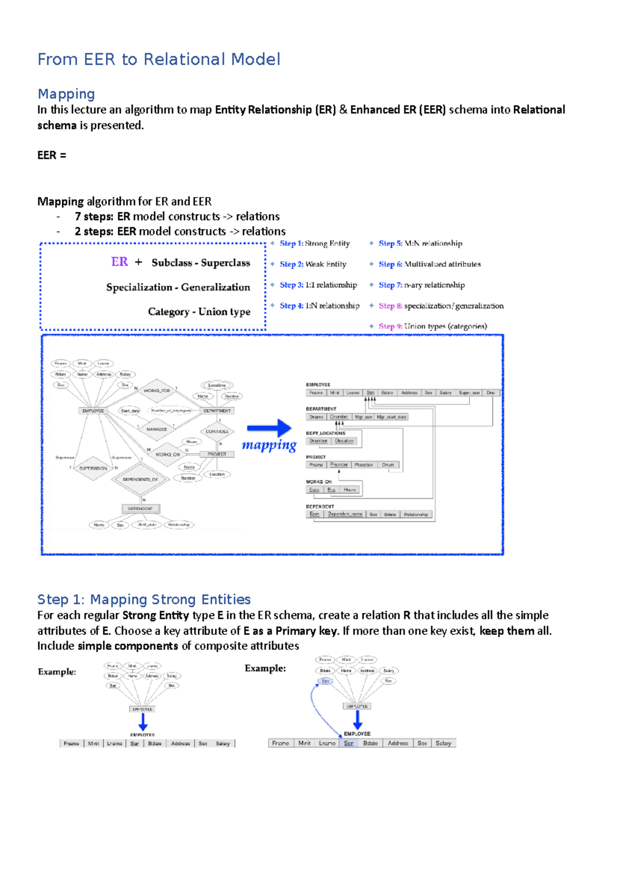 From EER to Relational Model (Mapping 7 and 2 steps) - From EER to ...