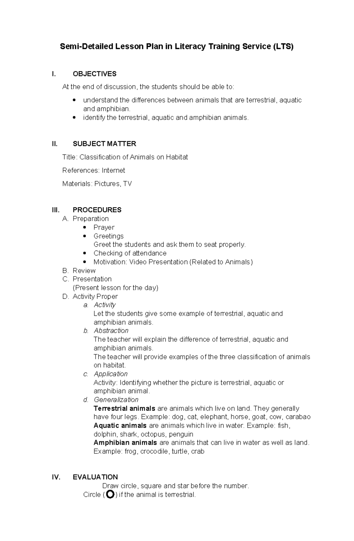 LTS-LP - Lesson plan for LTS - Semi-Detailed Lesson Plan in Literacy ...