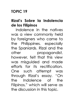 Rizal's Work (Topic 6) - notes - TOPIC 6 The Journey to His Early ...