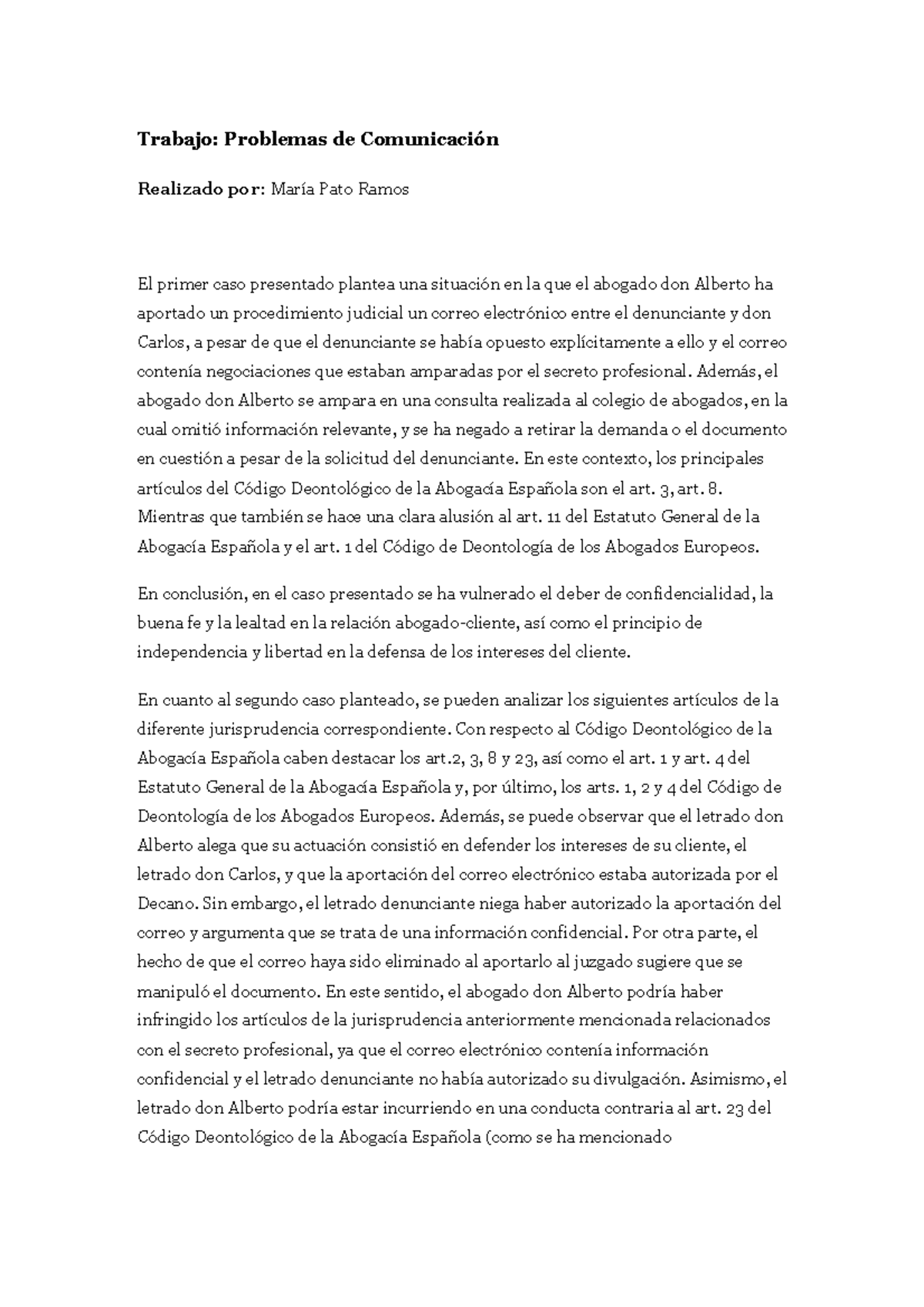 1. Problemas de comunicación (Deontología Jurídica) - Trabajo ...