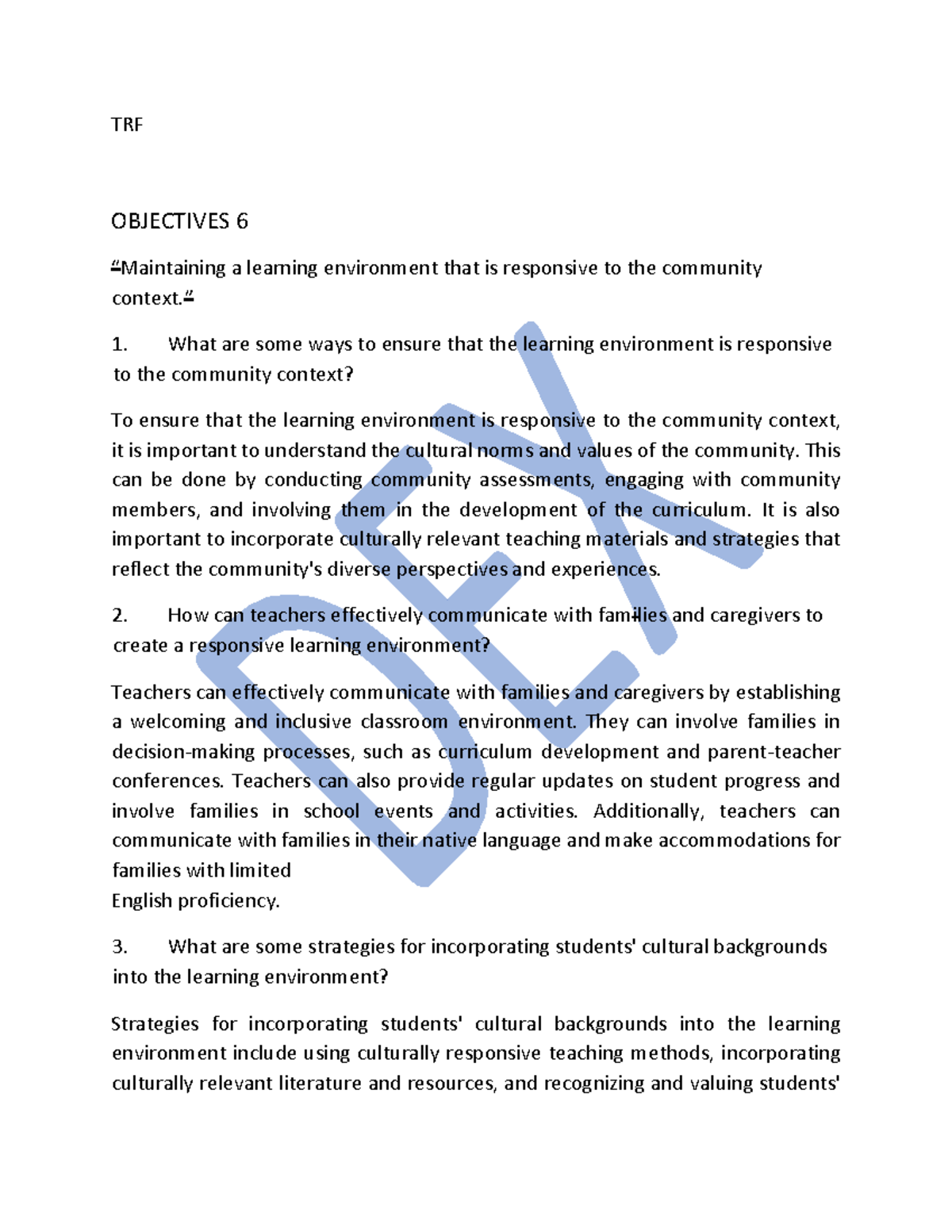 TRF-Additional-Possible-Questions Second - TRF OBJECTIVES 6 ...