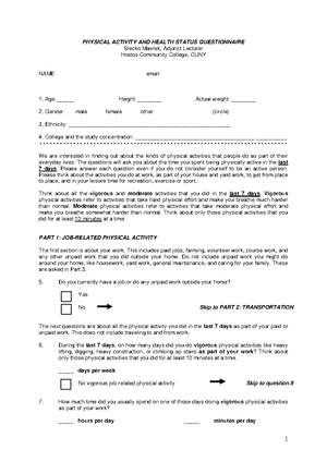 Felicias PED assessment - PHYSICAL ACTIVITY AND HEALTH STATUS ...