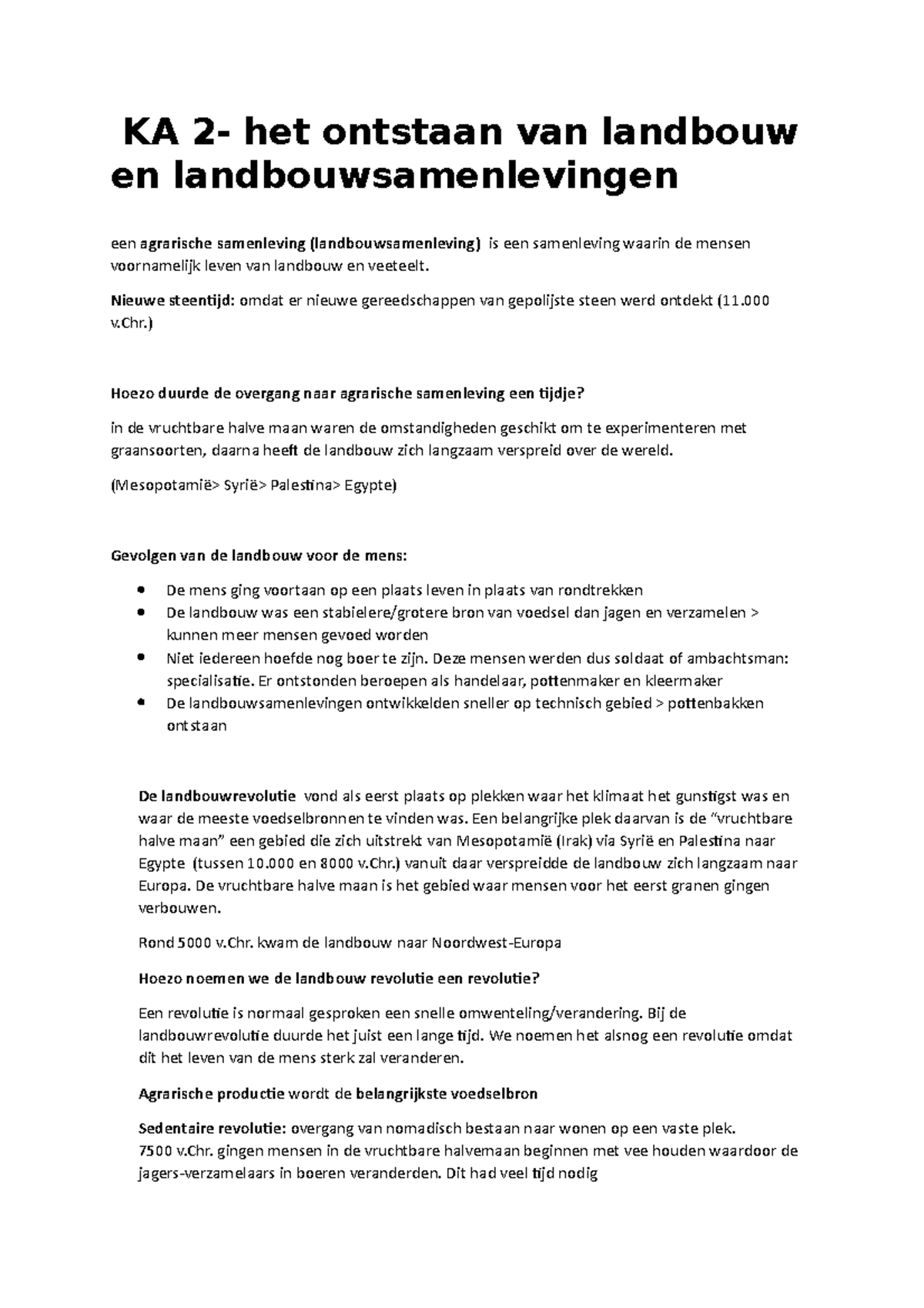 KA 2 - het ontstaan van landbouw en landbouwsamenlevingen - KA 2- het ...