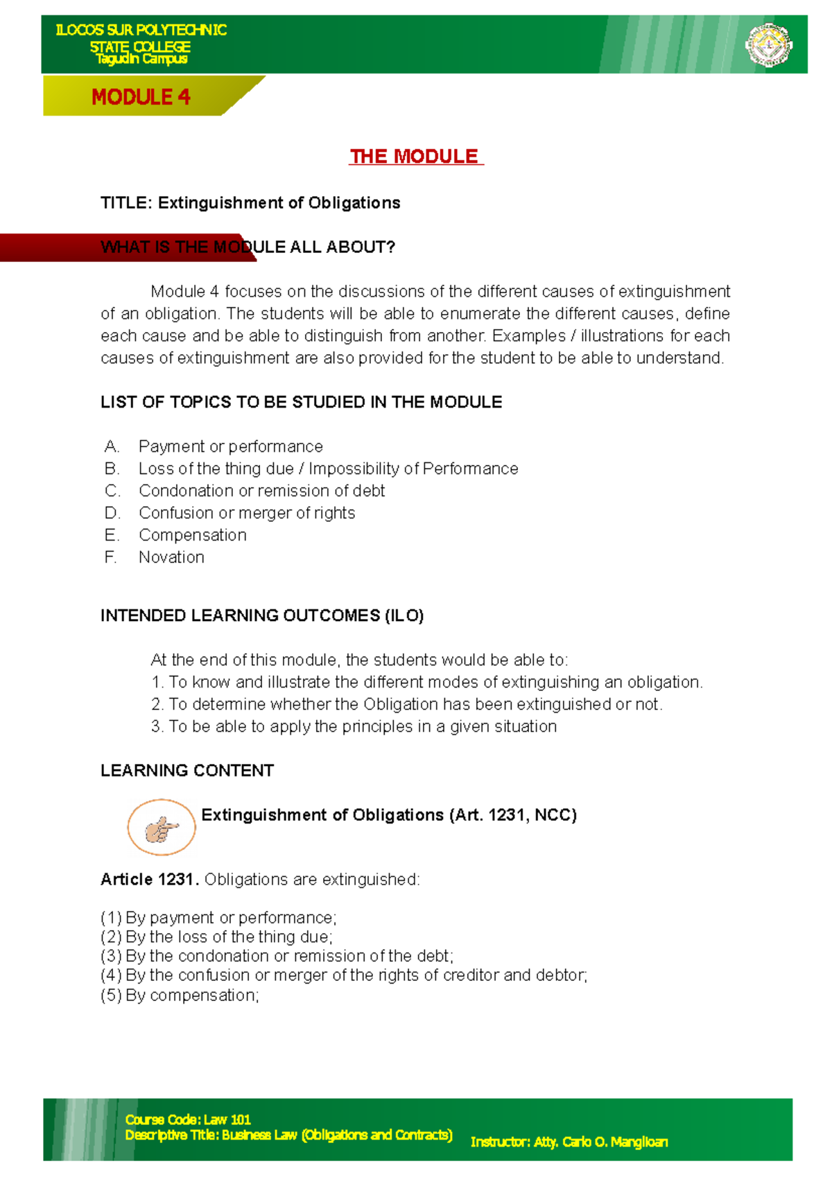 Obligation- Module-4 - outlines the coursework - THE MODULE TITLE ...