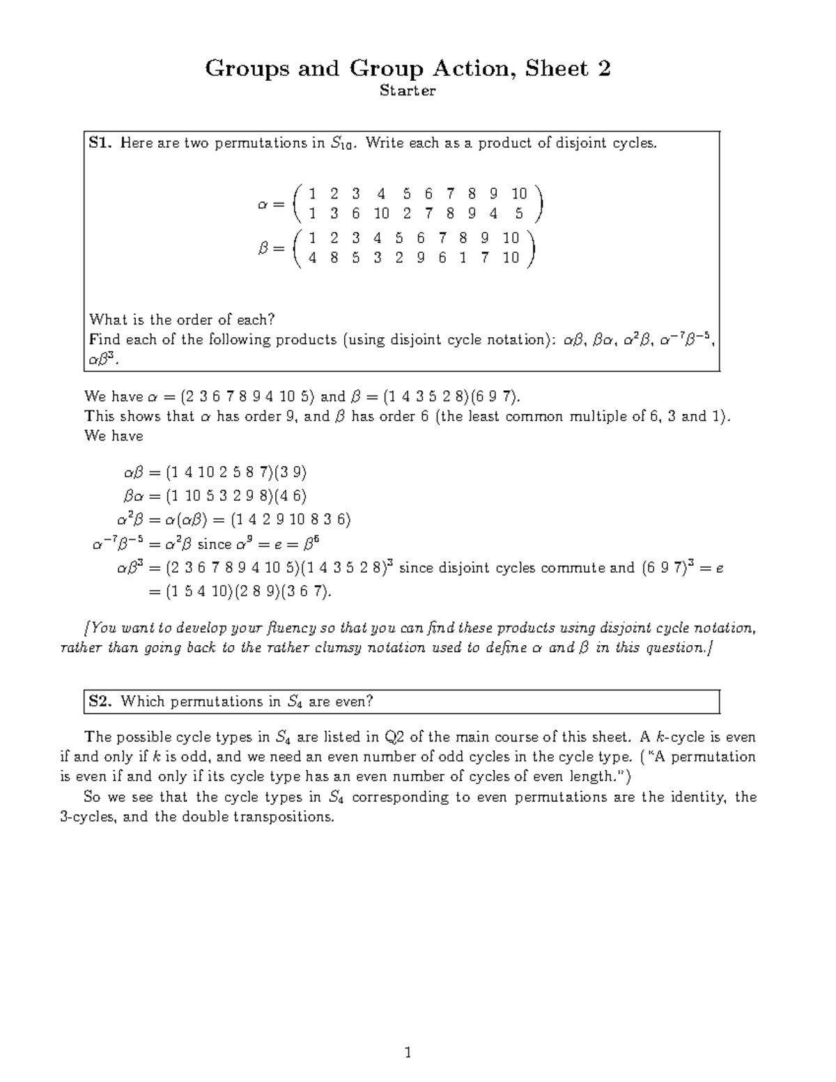 Sheet 2 starter solutions - Groups and Group Action, Sheet 2 Starter S1 ...