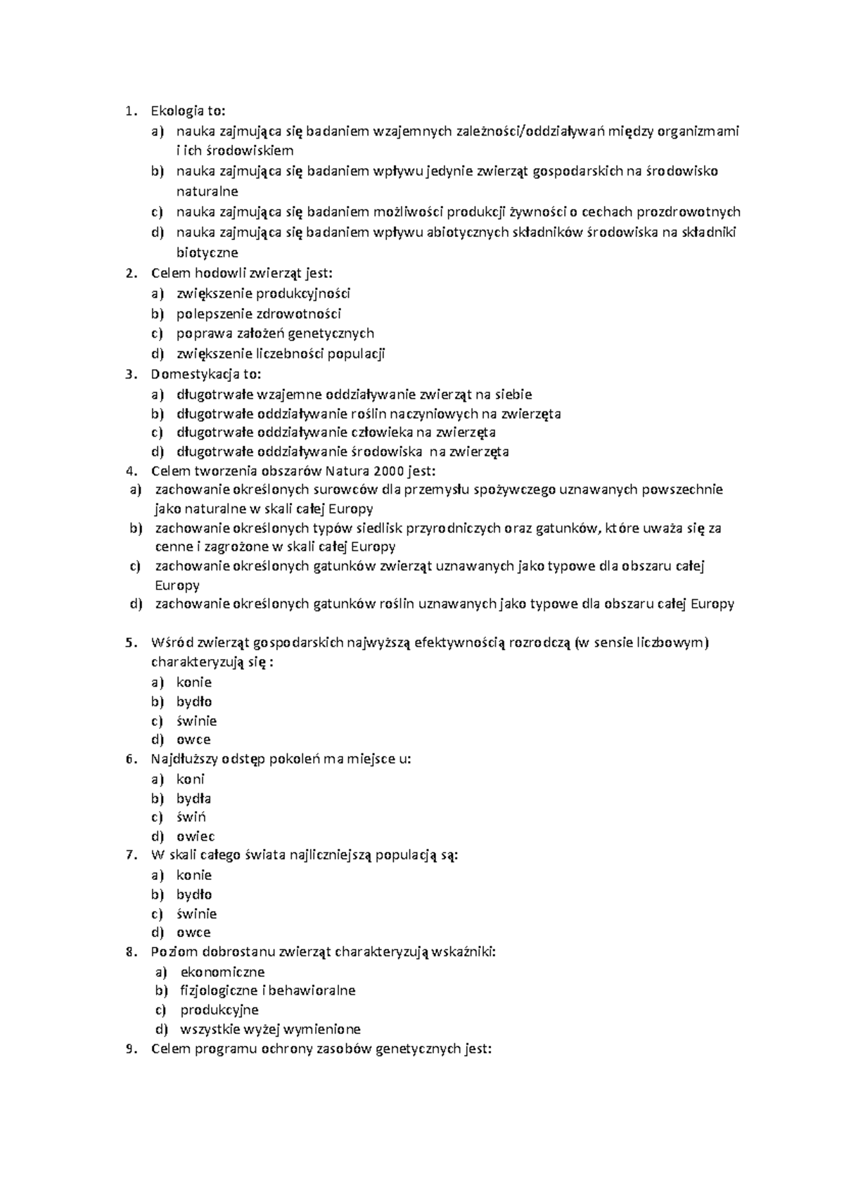 Pytania na egzamin z ekologii zwierząt gospodarskich - Warning: TT: undefined function: 32 ...