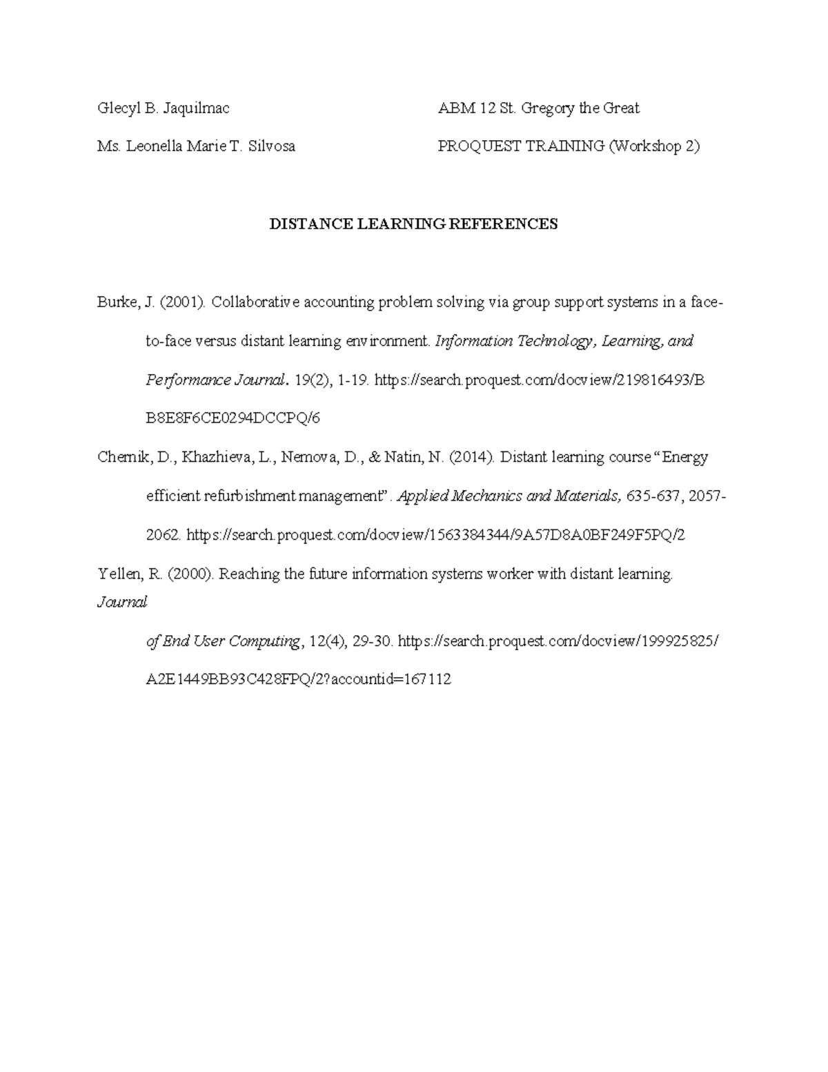 APA REFERENCES FOR RESEARCH - Glecyl B. Jaquilmac ABM 12 St. Gregory ...