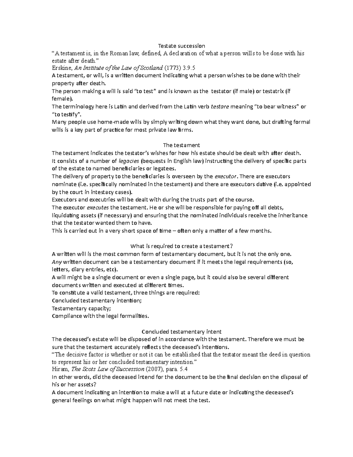 LST5 - Testate succession - Testate succession “A testament is, in the ...