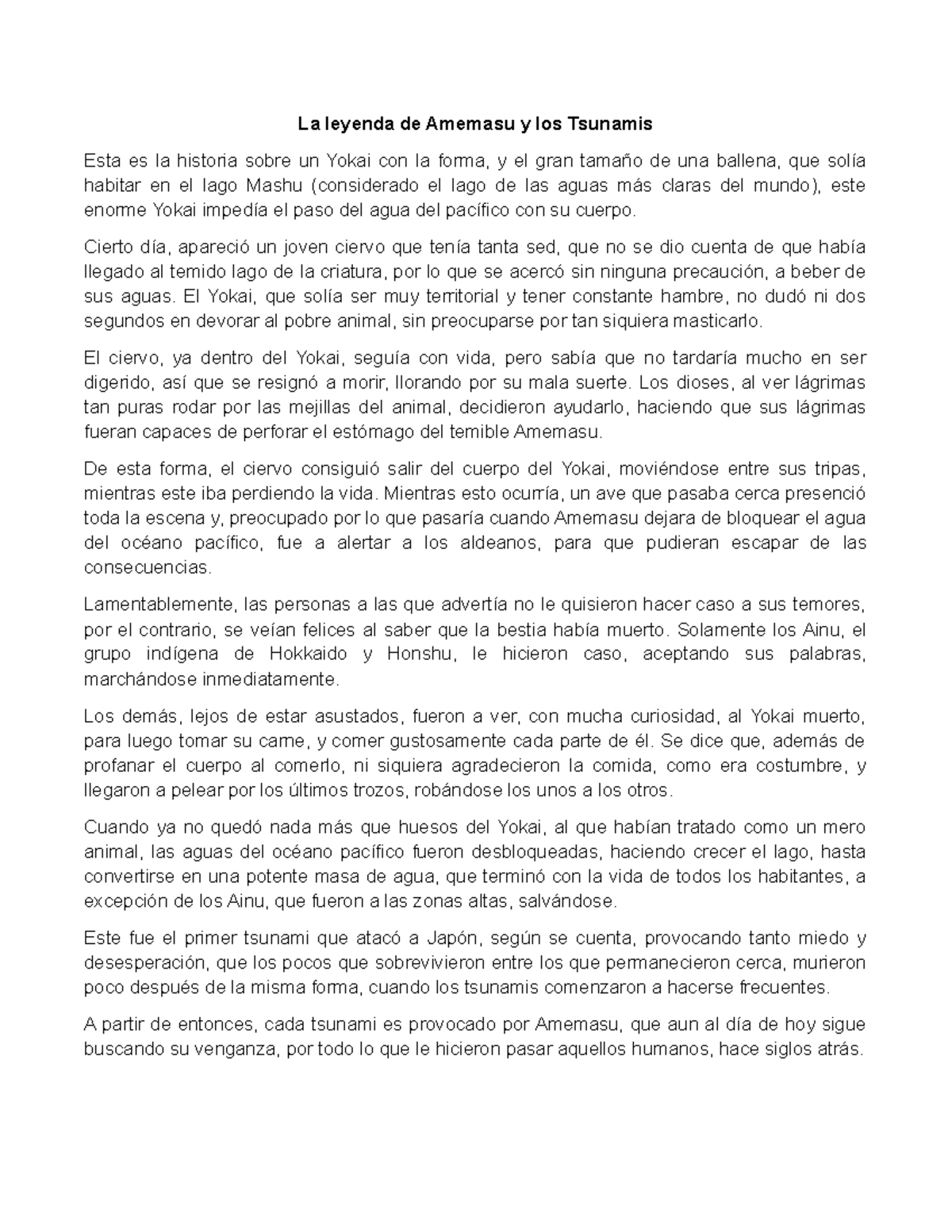 La leyenda de Amemasu y los Tsunamis - Cierto día, apareció un joven ...