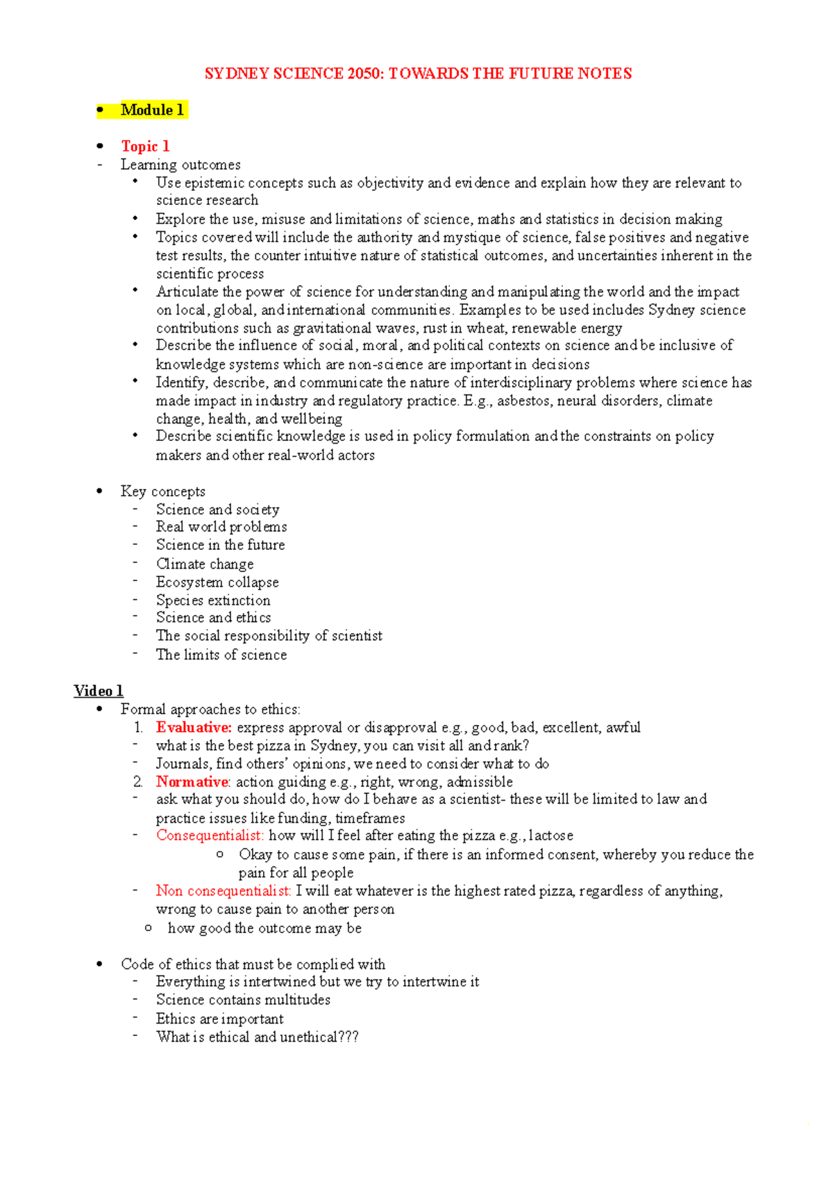 Compilation of All Module Notes for SCI1001 - SYDNEY SCIENCE 2050 ...