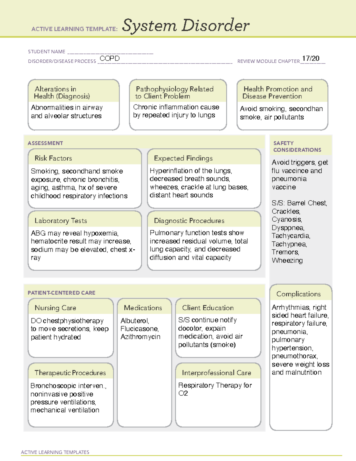 COPD - N/A - ACTIVE LEARNING TEMPLATES System Disorder STUDENT NAME ...