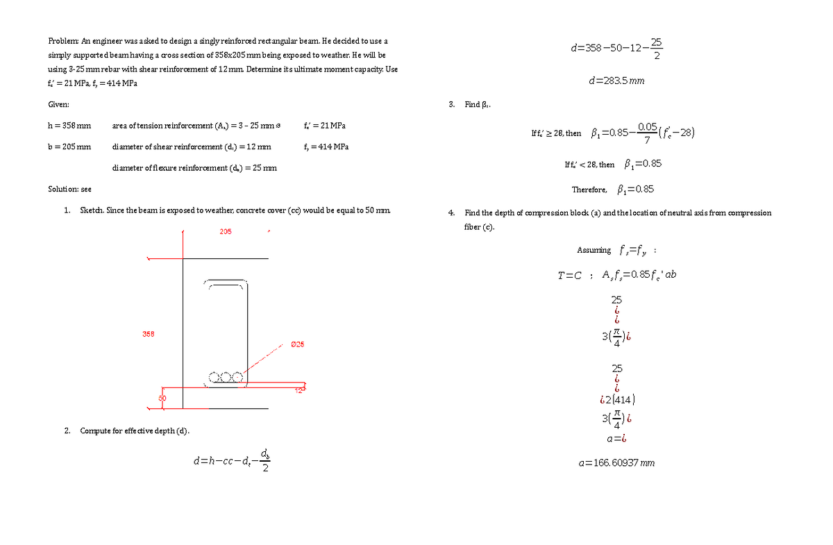 Pdfcoffee - HOPE IT HELPSSSS - Problem: An engineer was asked to design a singly reinforced ...