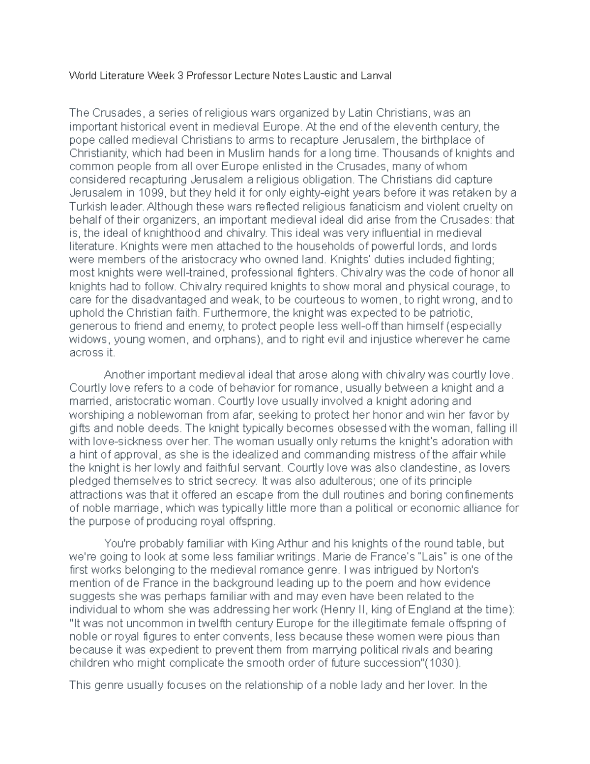 World Masterpieces Week 3 Lecture Notes - World Literature Week 3 ...