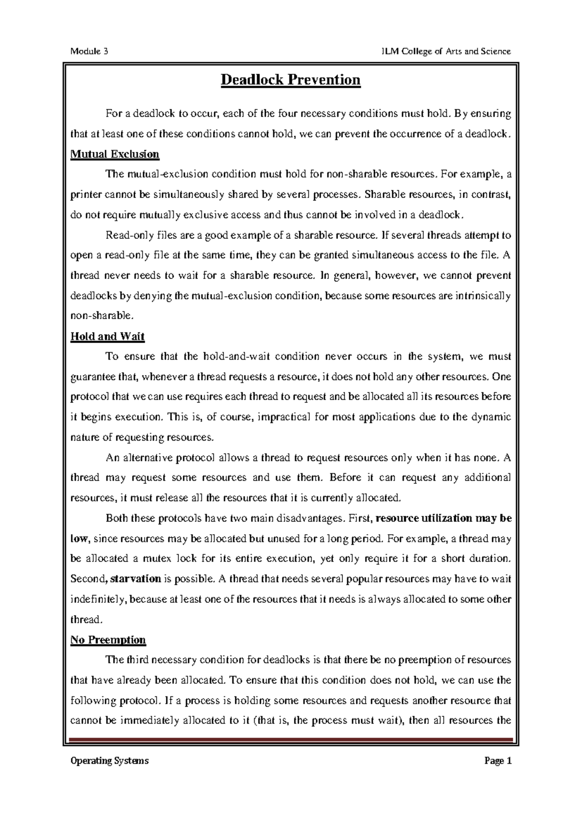 Deadlock Prevention and Avoidance - Deadlock Prevention For a deadlock ...