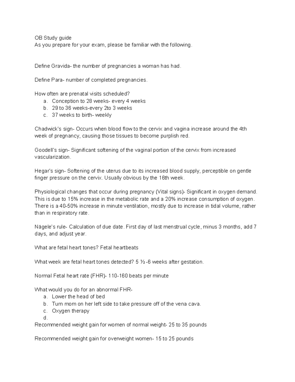 OB Study Guide Answered - OB Study guide As you prepare for your exam ...