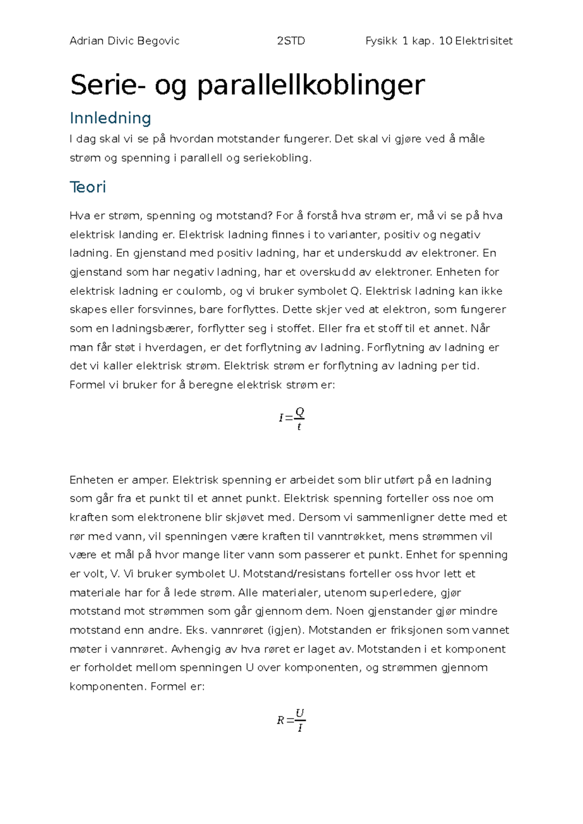 ERGO Fysikk 1 Kap. 10 elektrisistet Serie- og Parallellkoblinger ...