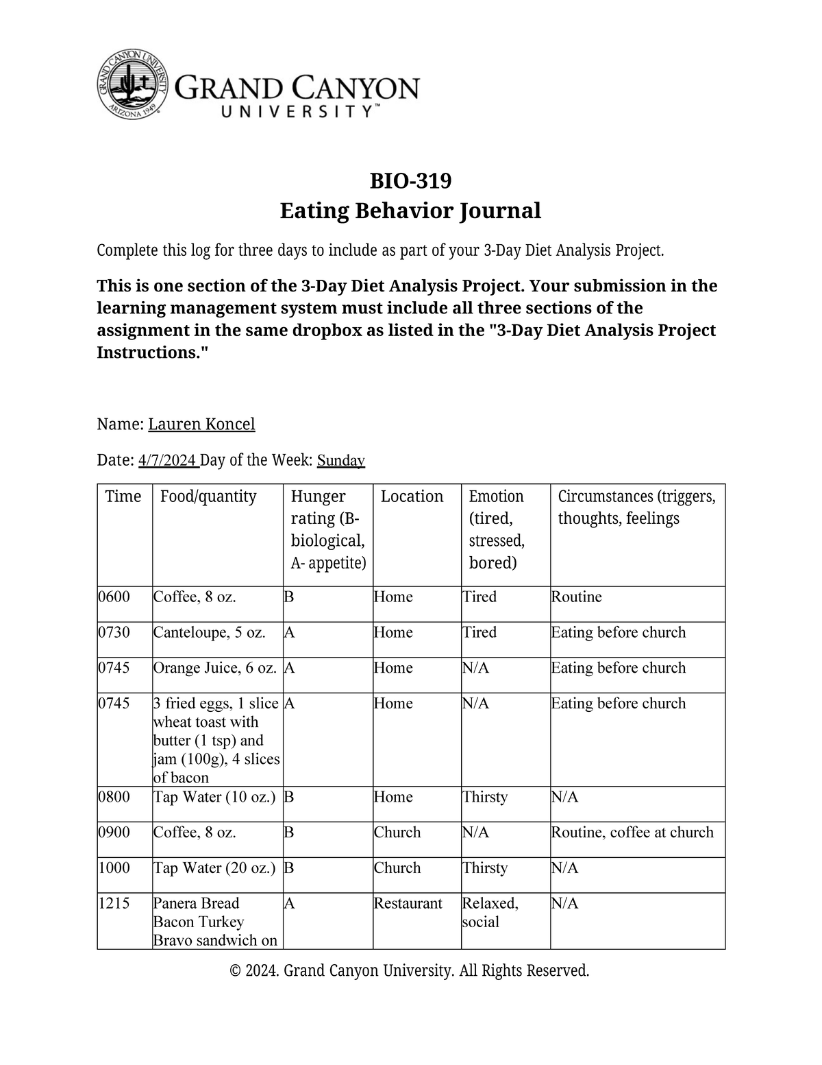 BIO-319-RS-Eating Behavior Journal final - BIO- 319 Eating Behavior ...