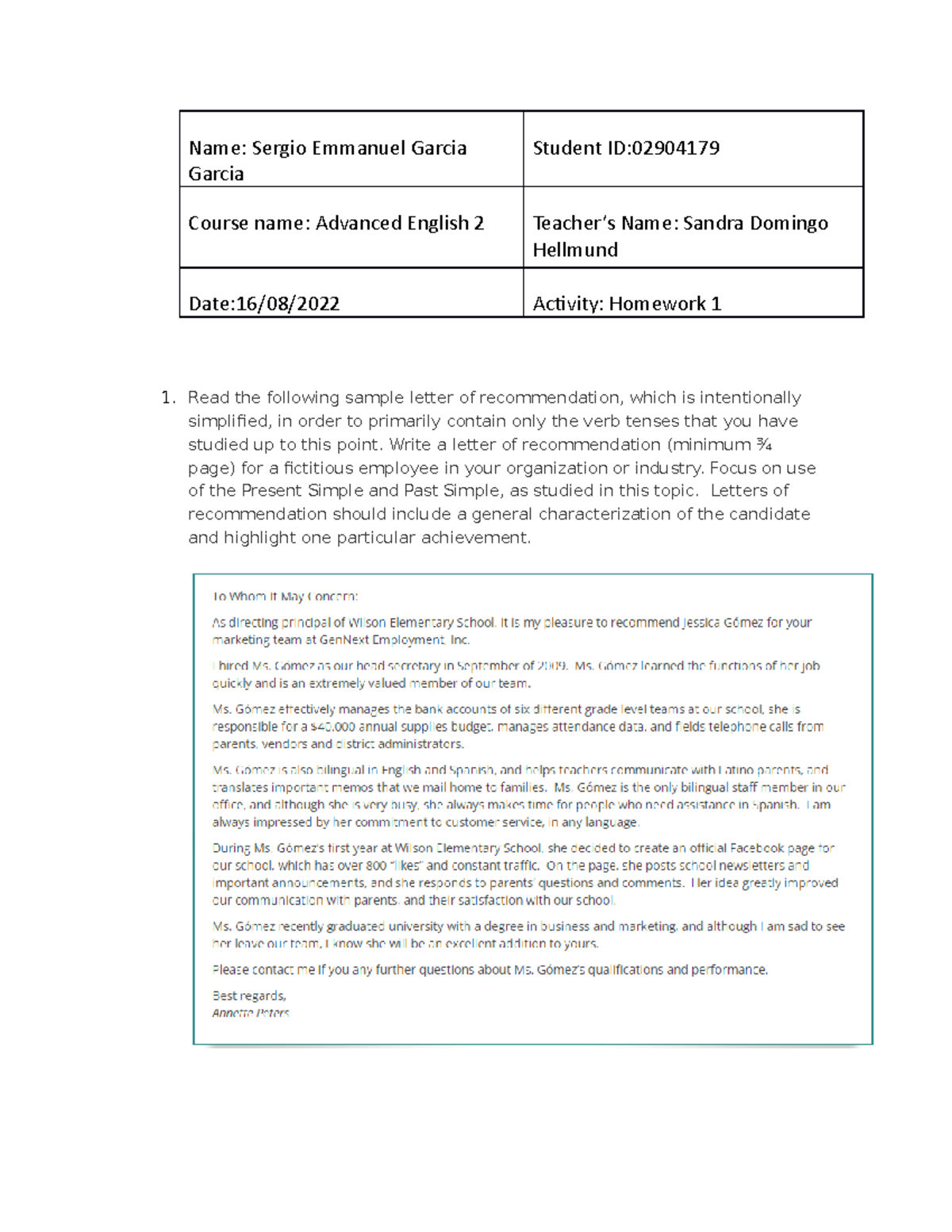 Ing. Av. ll - Act 1 - dasfa daf das fdsaf dasf das fdas dasf dsaf dasf dsa fds - Name: Sergio ...