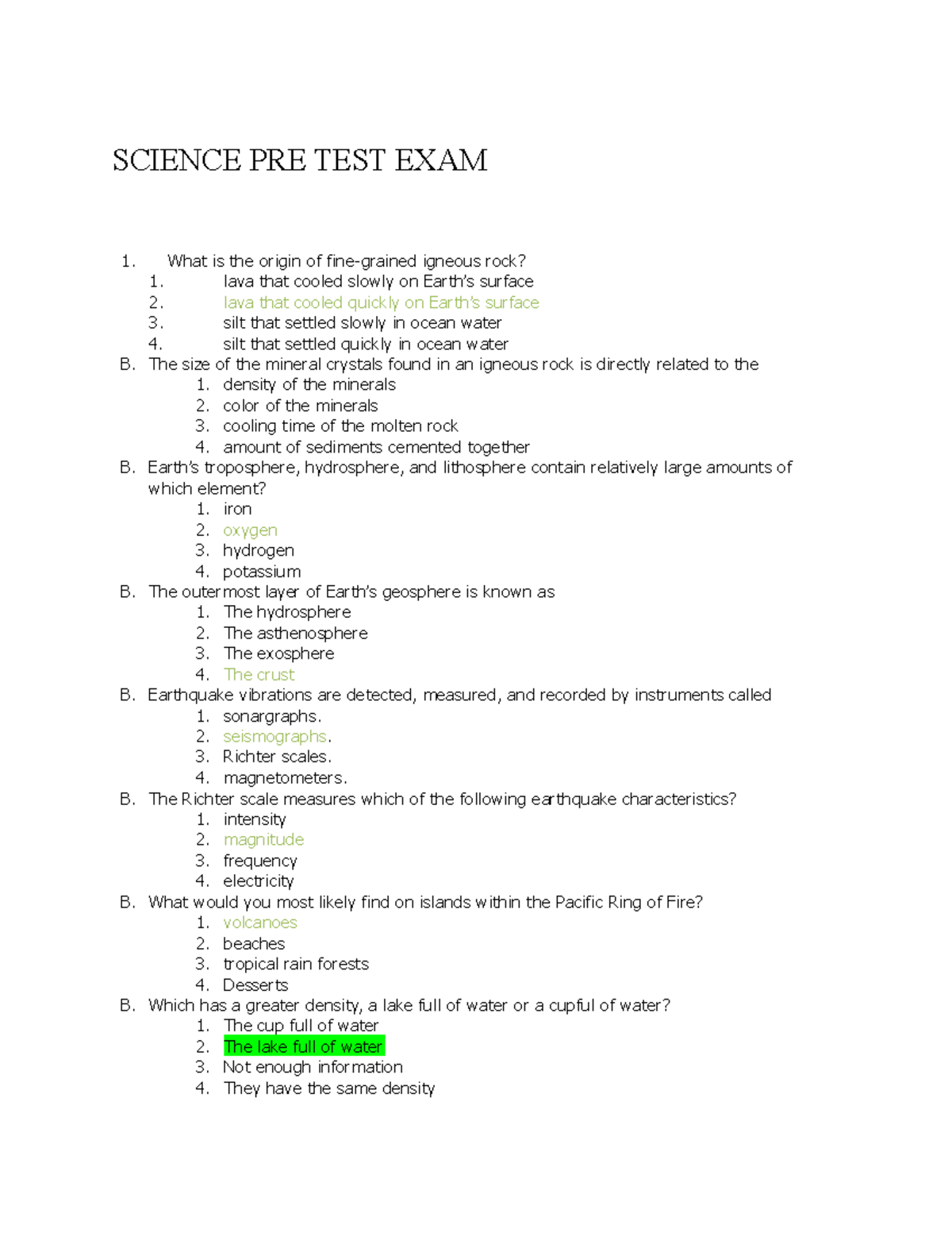 Science PRE TEST EXAM - PRACTICE EXAM FOR LET TAKERS - SCIENCE PRE TEST ...