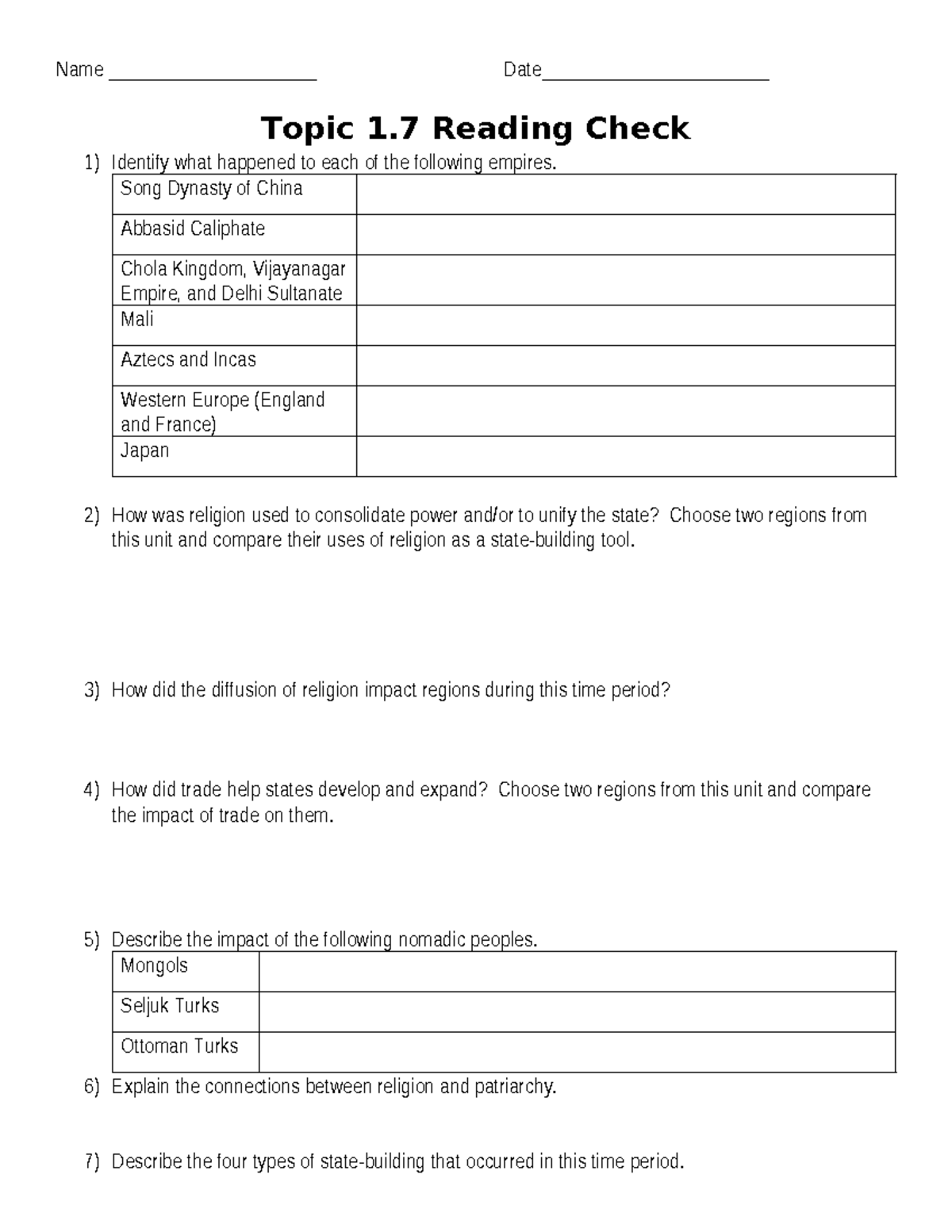Amsco Topic 1.7 Reading Check - Name _____________________ Date ...