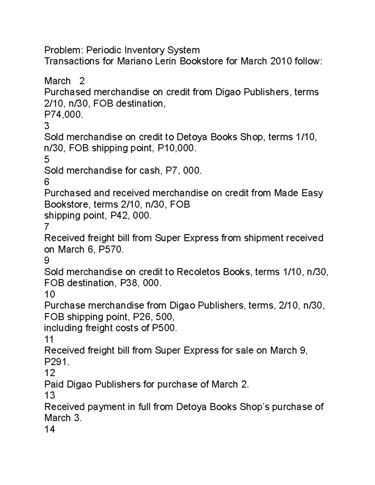 Practice Test For Preparing Journal Entry using Periodic Inventory ...
