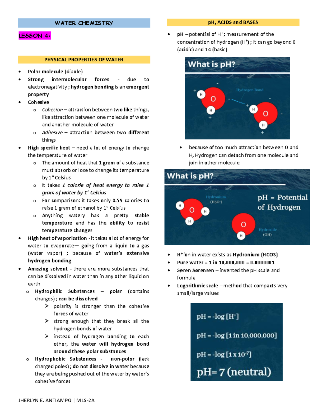 Lesson 4- Water Chemistry - WATER CHEMISTRY LESSON 4 : PHYSICAL ...