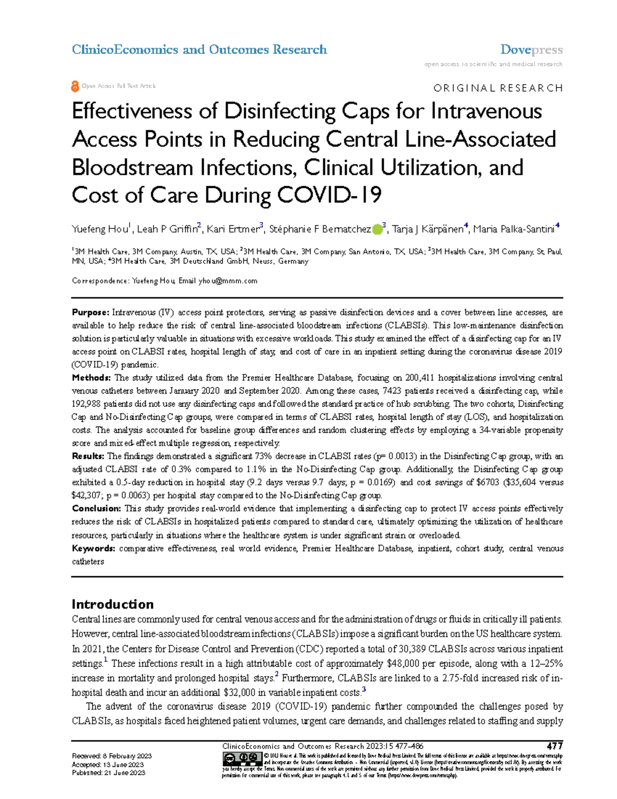 Effectiveness of Disinfecting Caps for Intravenous Access Points in ...