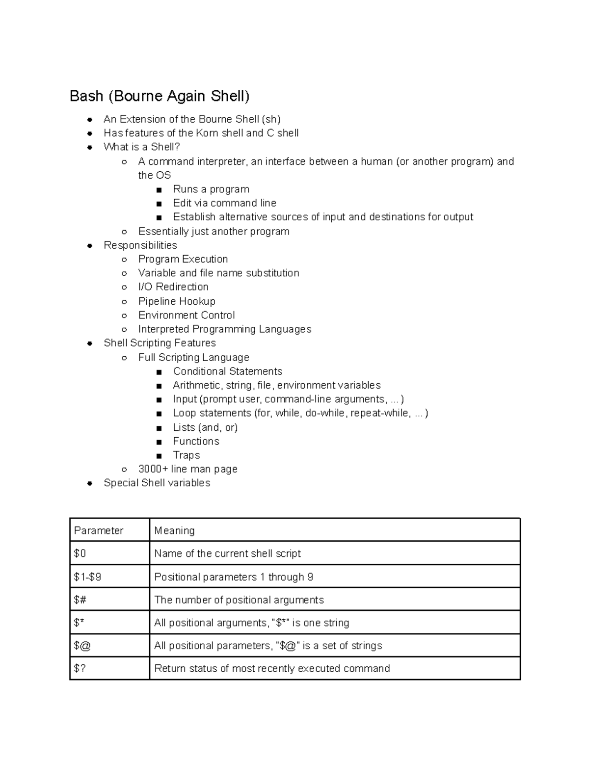 CSCE 3600 Summary - Bash (Bourne Again Shell) An Extension of the ...