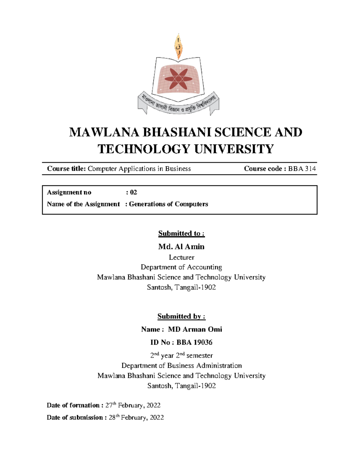 BBA 19036 - i am a student of bba - MAWLANA BHASHANI SCIENCE AND ...