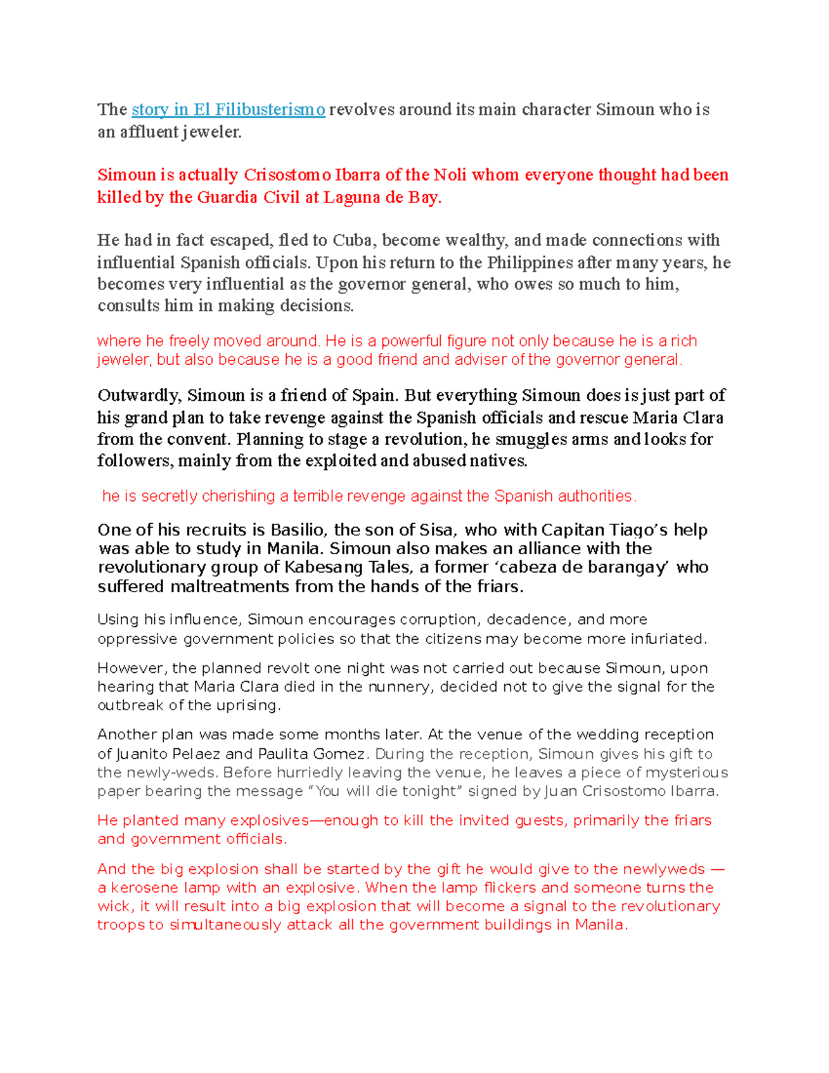 Explanation - Synopsis - The story in El Filibusterismo revolves around ...