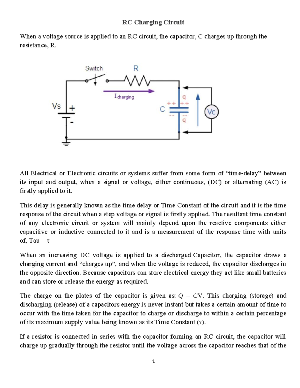 RC-Circuits - RC Charging Circuit - RC Charging Circuit When a voltage source is applied to an ...