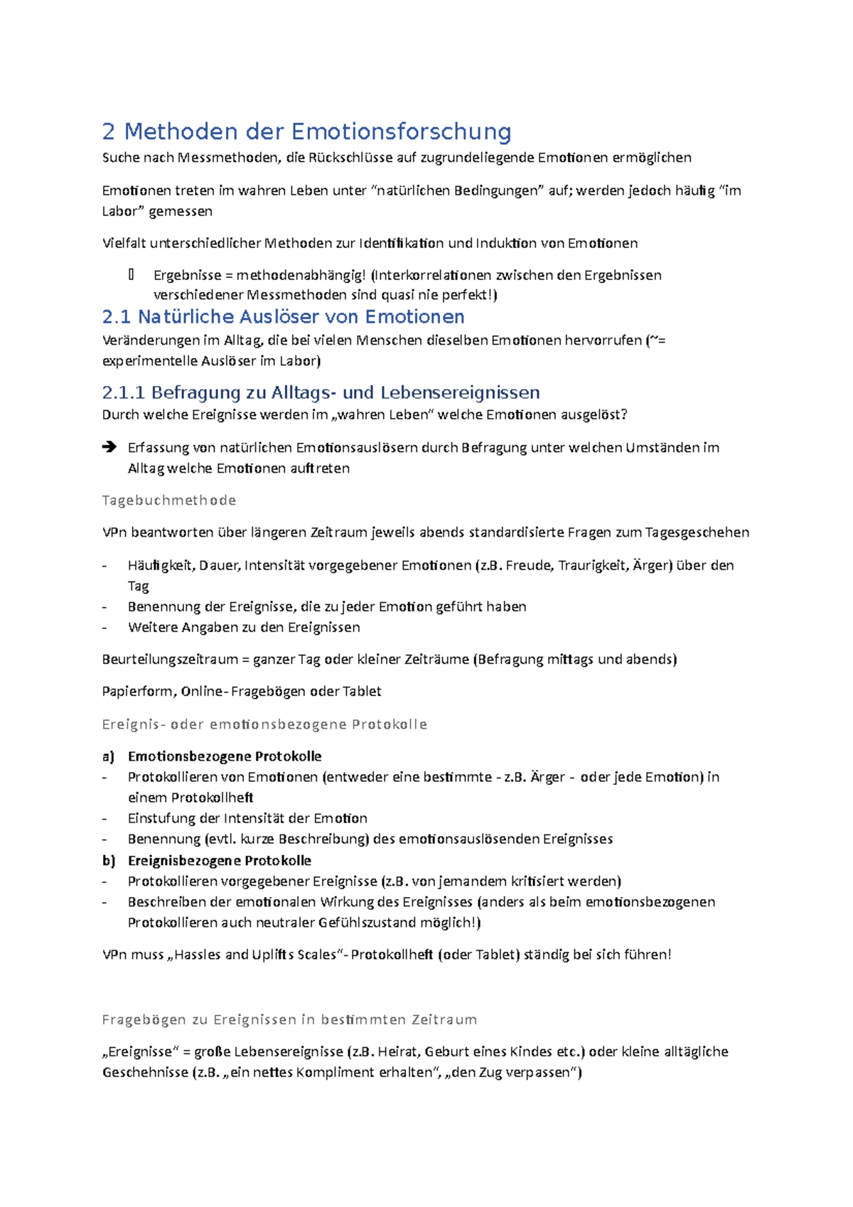 Emotionspsychologie Kapitel 2 - 2 Methoden der Emotionsforschung Suche nach Messmethoden, die ...