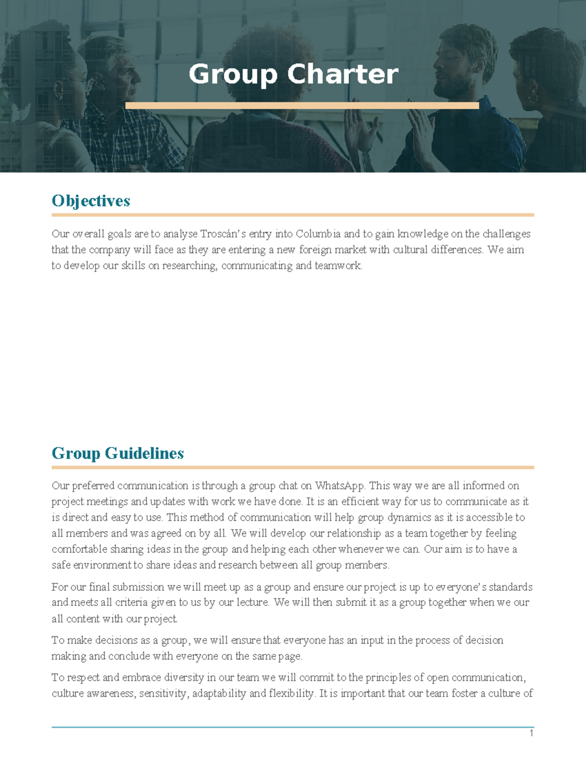 Group charter - Objectives Our overall goals are to analyse Troscán’s ...