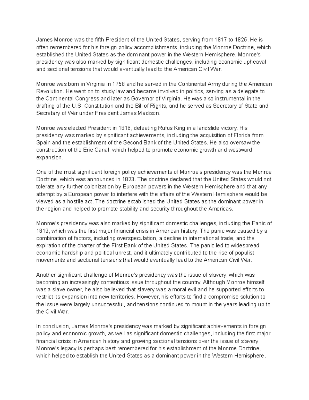 James Monroe Presidency - James Monroe was the fifth President of the ...