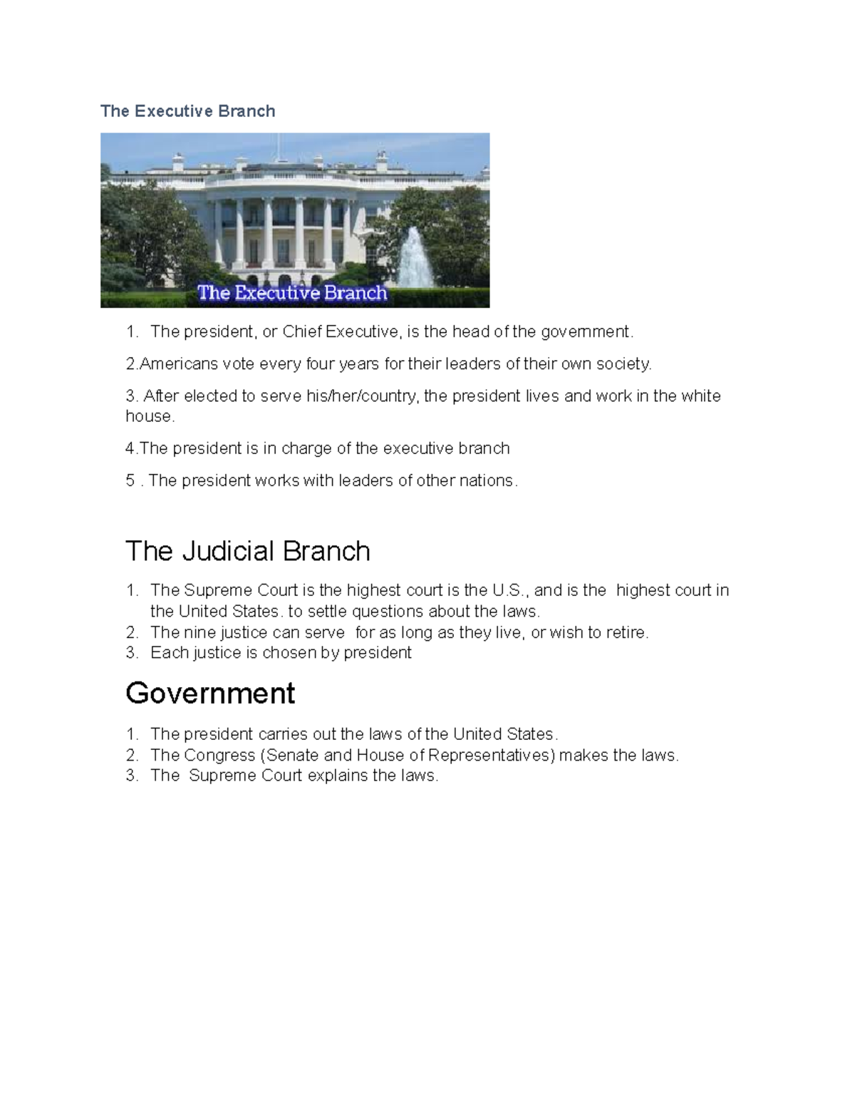 6th The Executive Branch Judicial , Government - The Executive Branch 1 ...