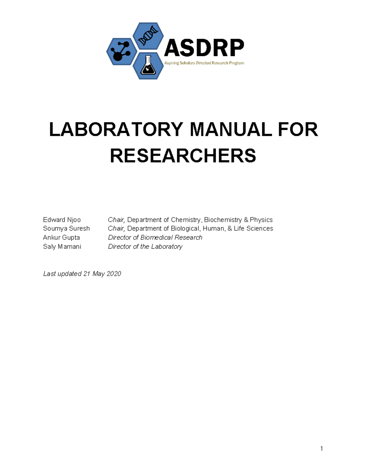 Lab Manual - LABORATORY MANUAL FOR RESEARCHERS Edward Njoo Chair ...
