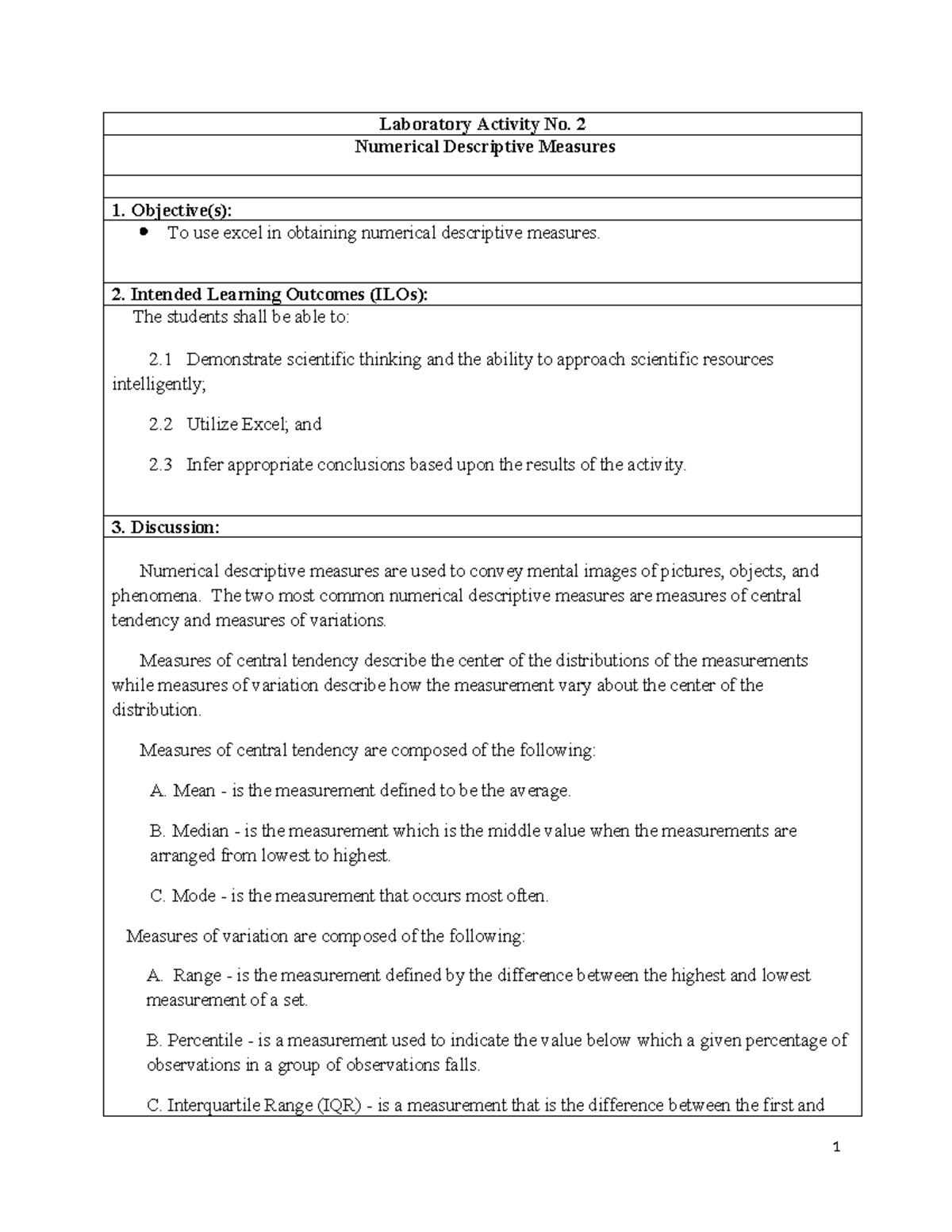 EDA Laboratory Activity 2 - Laboratory Activity No. 2 Numerical Descriptive Measures Objective(s ...