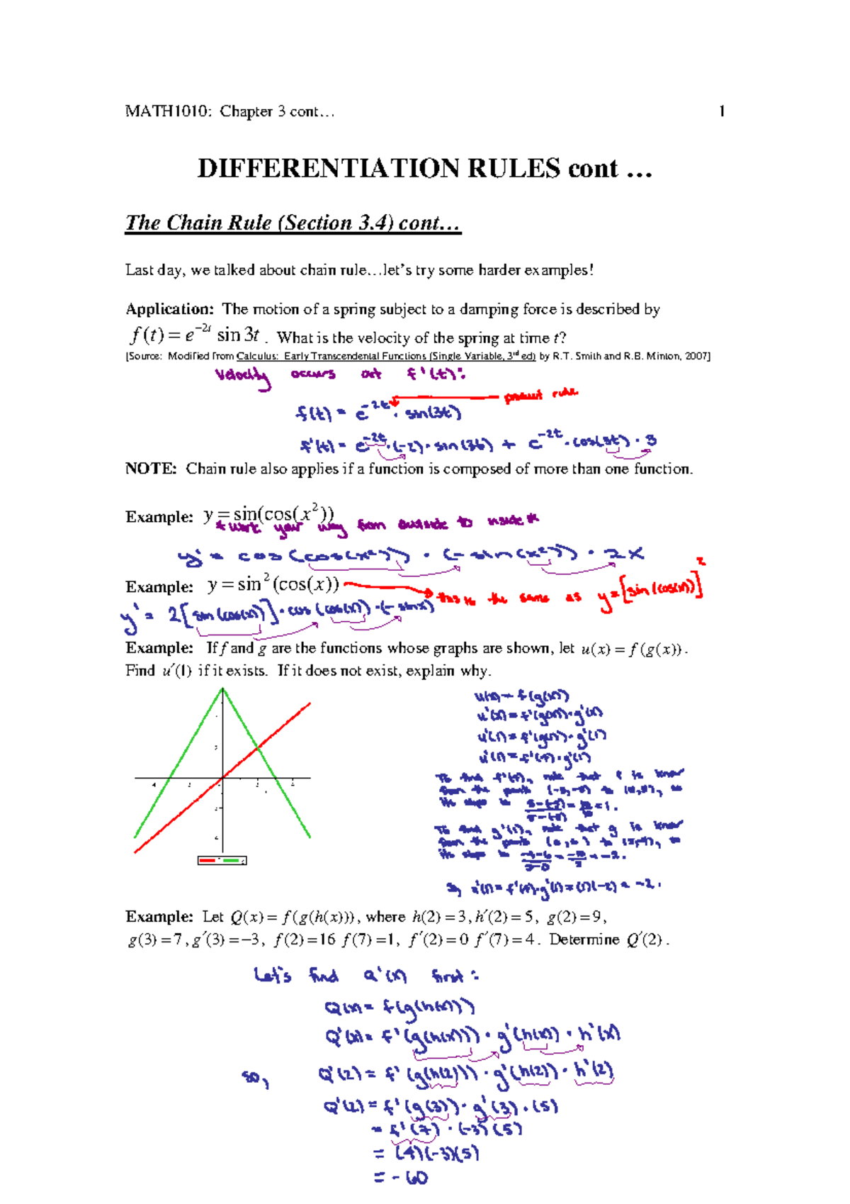 Calculus I Lecture 7 - MATH1010: Chapter 3 cont… DIFFERENTIATION RULES ...