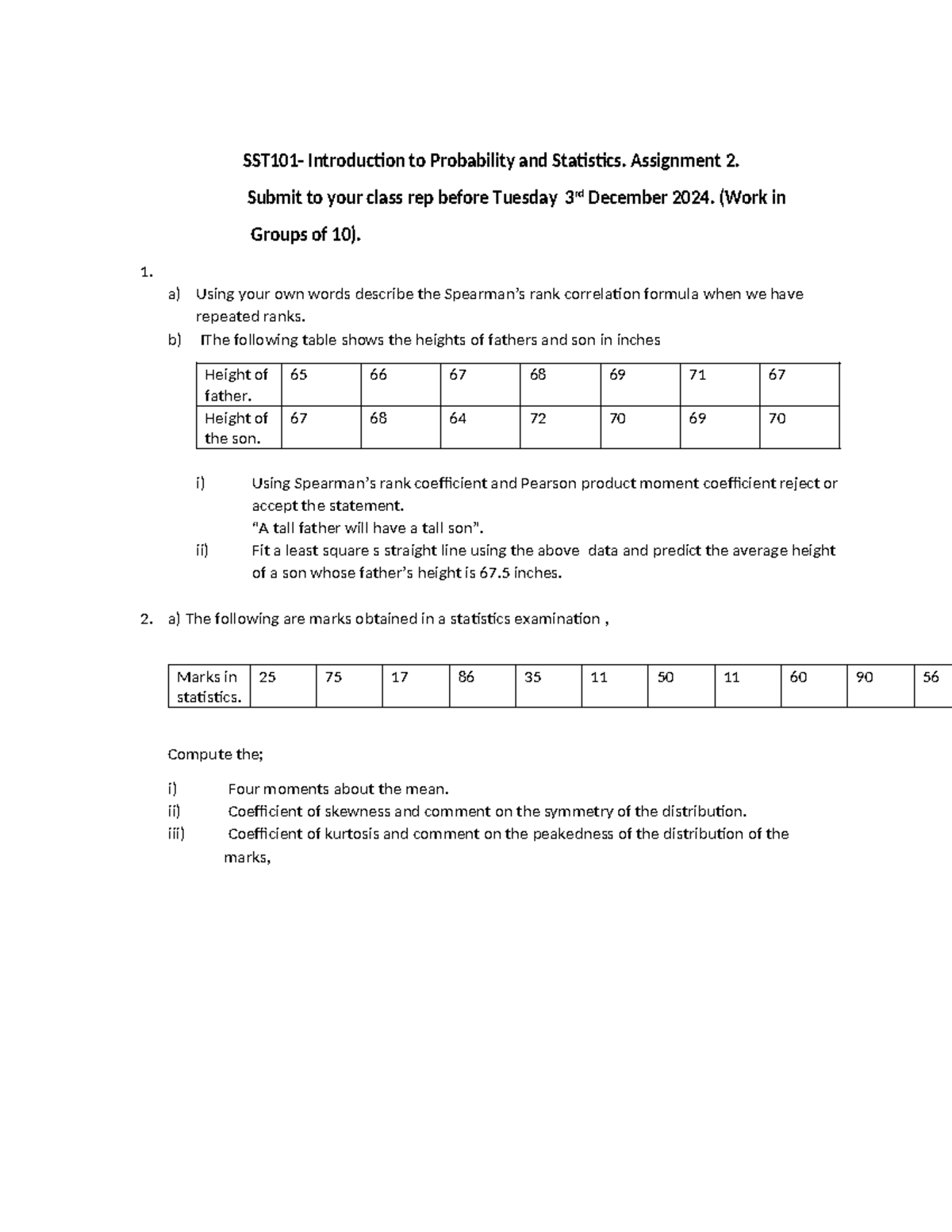 SST101-Introduction to probability and statistics. Assignment 2 ...
