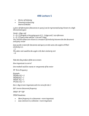 INFO498 Sp21 5 3 21 - Ranking problem Given a query, you match with the ...