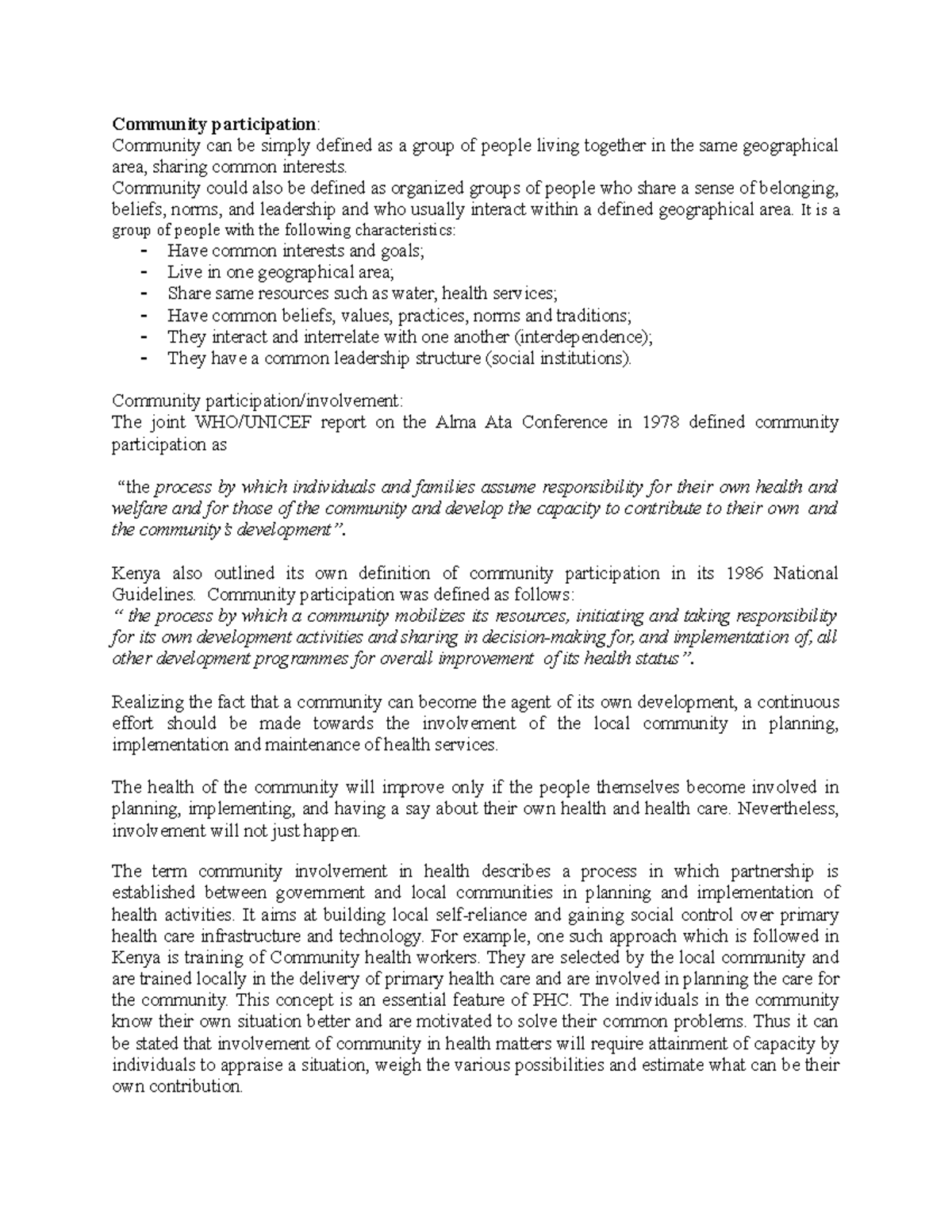PHC Participation Final [edited] - Community participation : Community ...