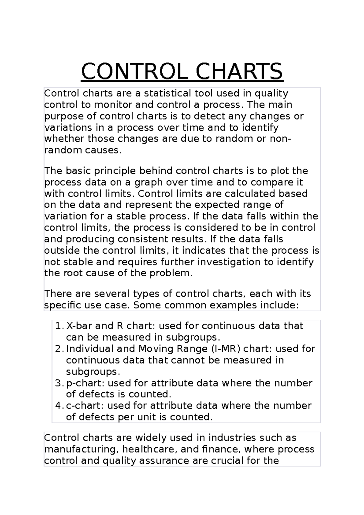 Control Charts - CONTROL CHARTS Control charts are a statistical tool ...