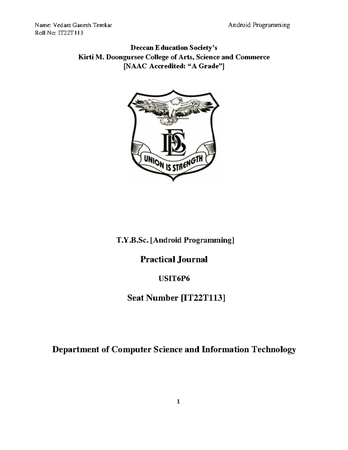 AMP Practical 113pdf - Roll No: IT22T Deccan Education Society’s Kirti M. Doongursee College of ...