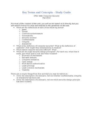 Cryptography Study Guide - Cryptography – Study Guide CPSC 448: Computer Security Fall 2019 ...