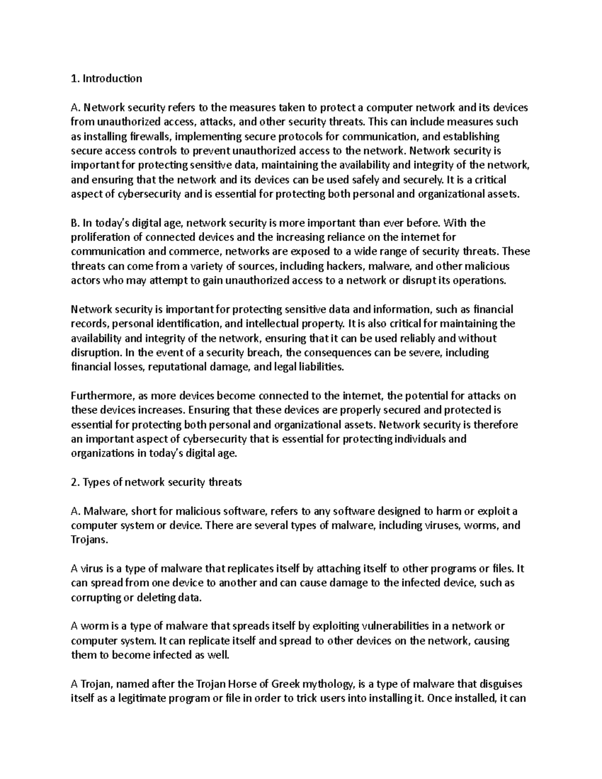 Network Security - Introduction A. Network security refers to the ...