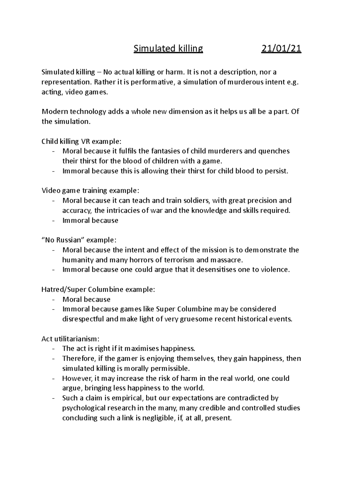 Simulated killing - It is not a description, nor a representation ...