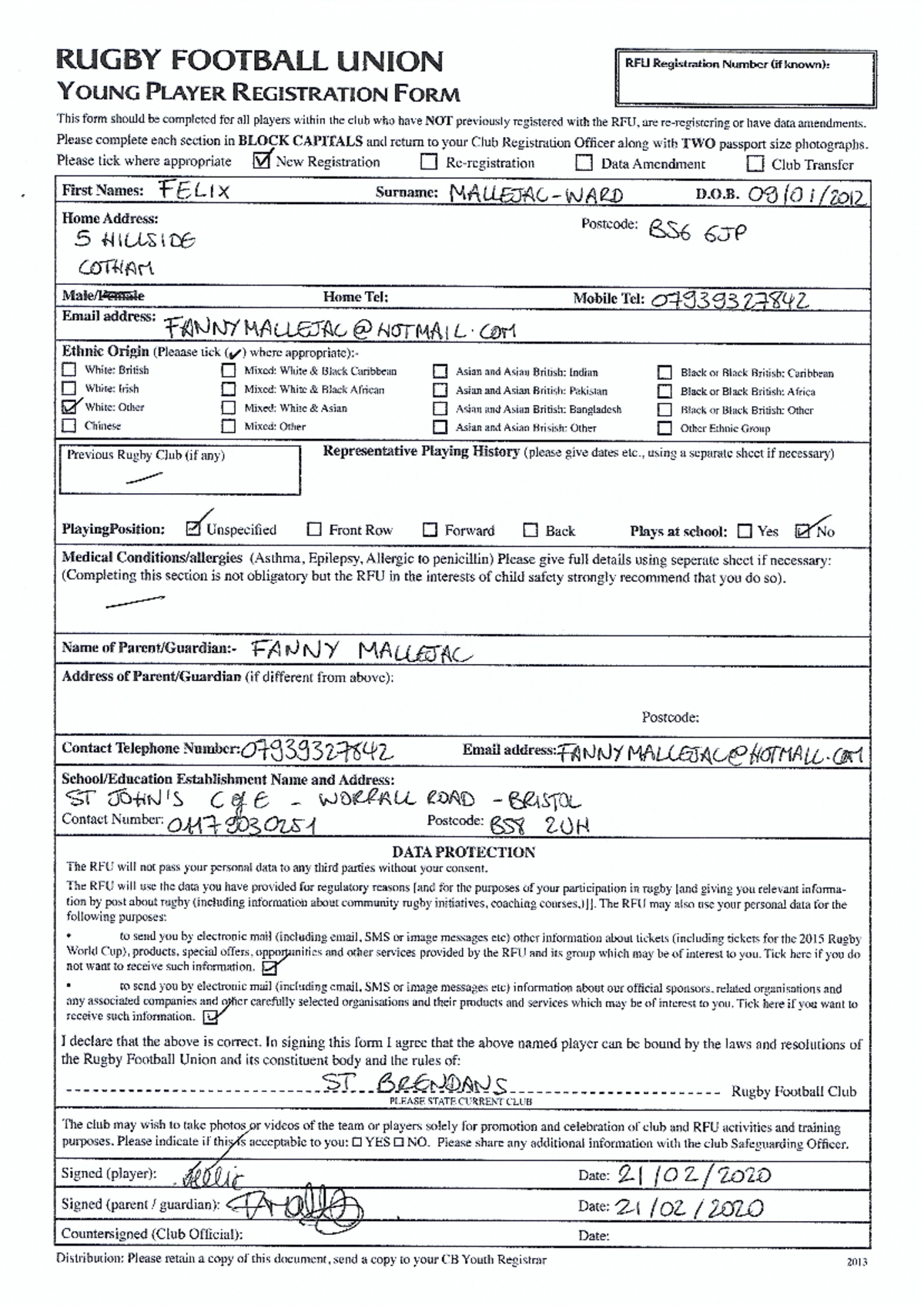 Young player registration form - Studocu