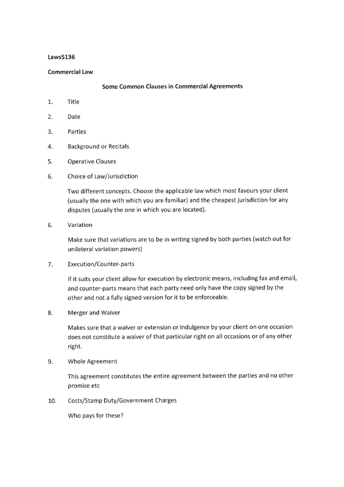Common Clauses in Commercial Agreements - Title 2. Date 3. Parties 4 ...