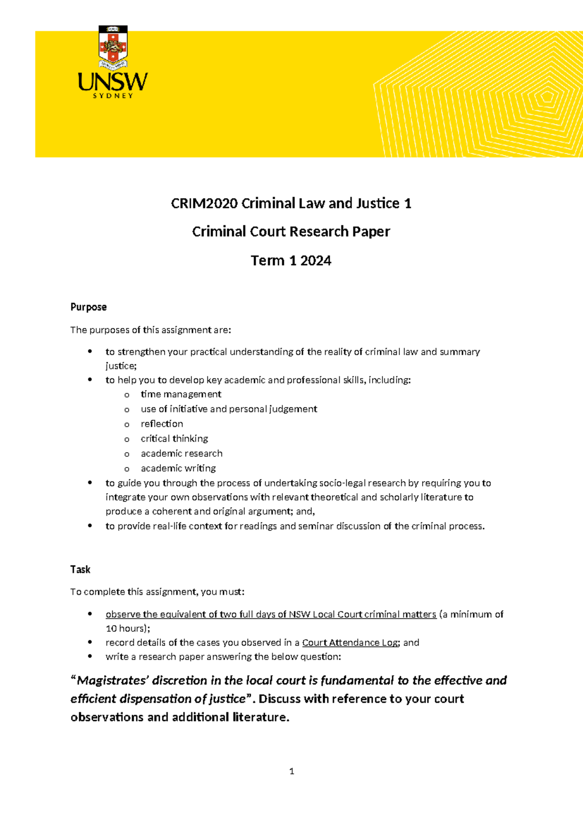 Court Report Instructions T1, 2024 CRIM2020 - CRIM2020 Criminal Law and ...